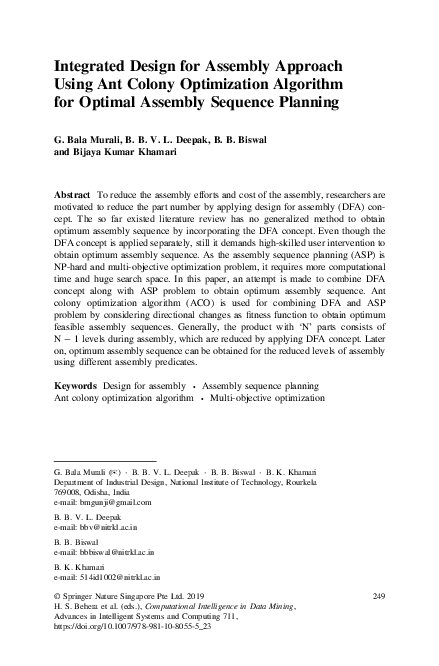(PDF) Integrated Design for Assembly Approach Using Ant Colony Optimization Algorithm for ...