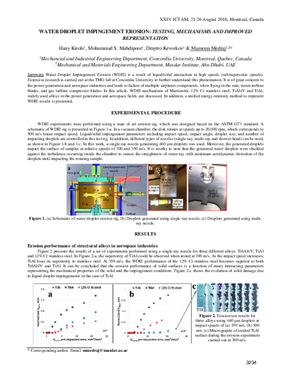 (PDF) Water Droplet Impingement Erosion : Testing , Mechanisms and ...