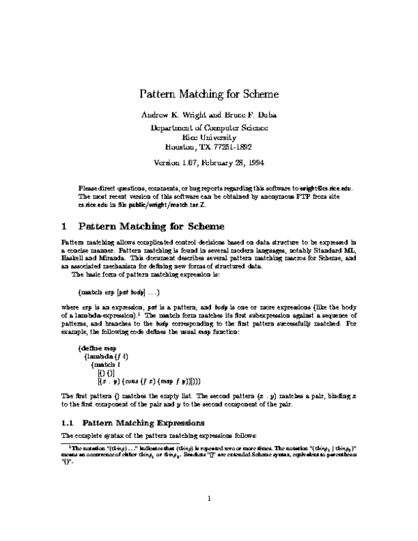 (PDF) Pattern Matching for Scheme