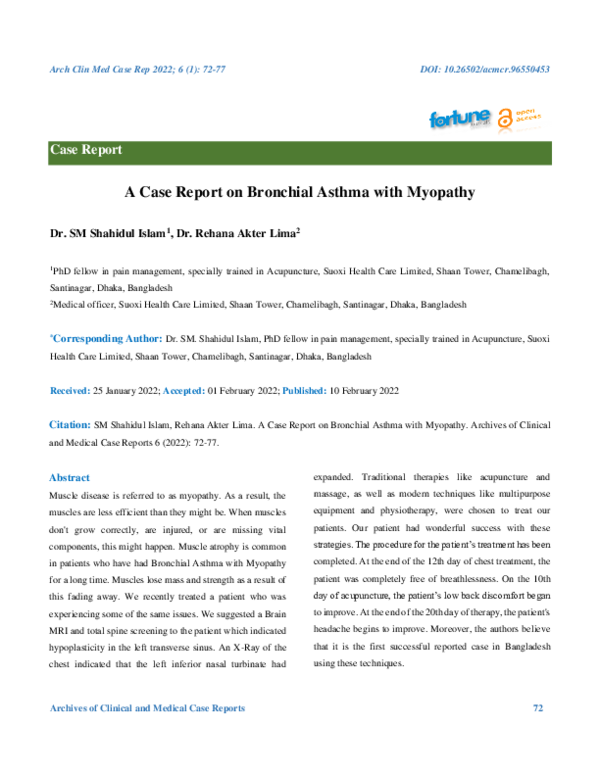 (PDF) A Case Report on Bronchial Asthma with Myopathy