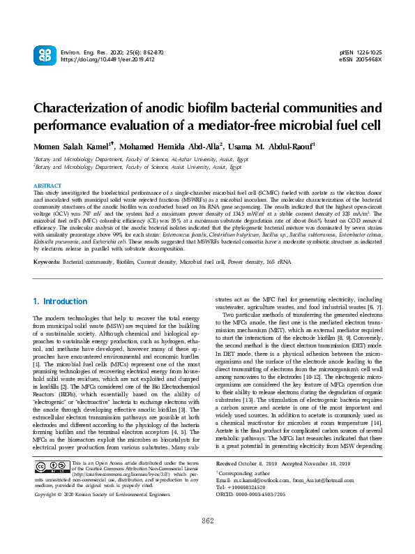 (PDF) Characterization of anodic biofilm bacterial communities and performance evaluation of a ...