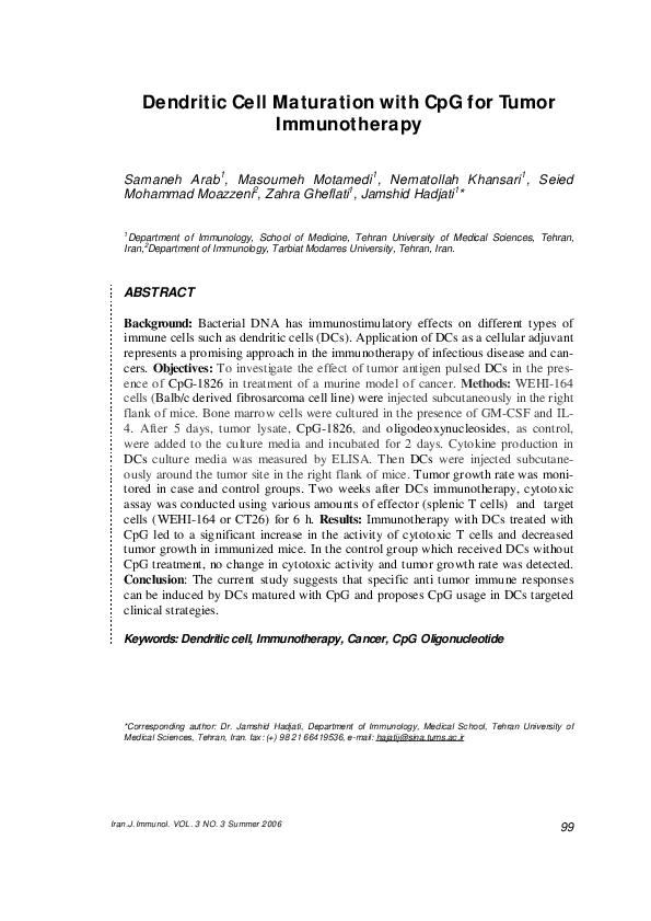 (PDF) 99 Dendritic Cell Maturation with CpG for Tumor