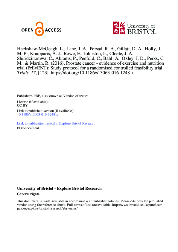 (PDF) Prostate cancer - evidence of exercise and nutrition trial ...