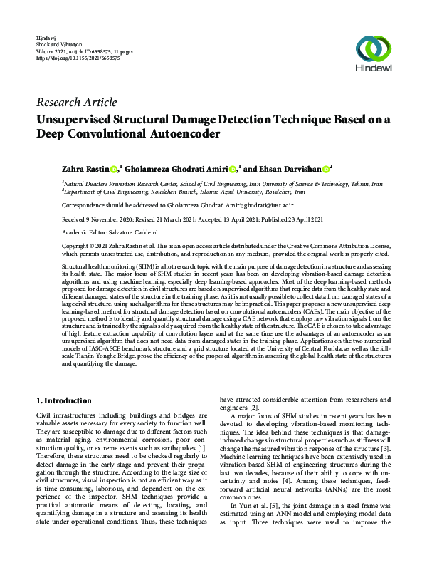 (PDF) Unsupervised Structural Damage Detection Technique Based on a Deep Convolutional Autoencoder
