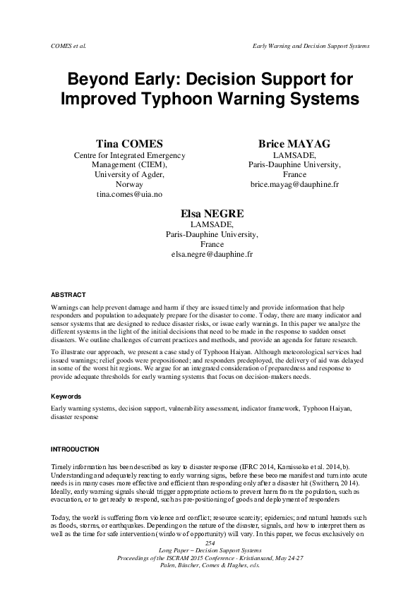 (PDF) Beyond Early: Decision Support for Improved Typhoon Warning Systems