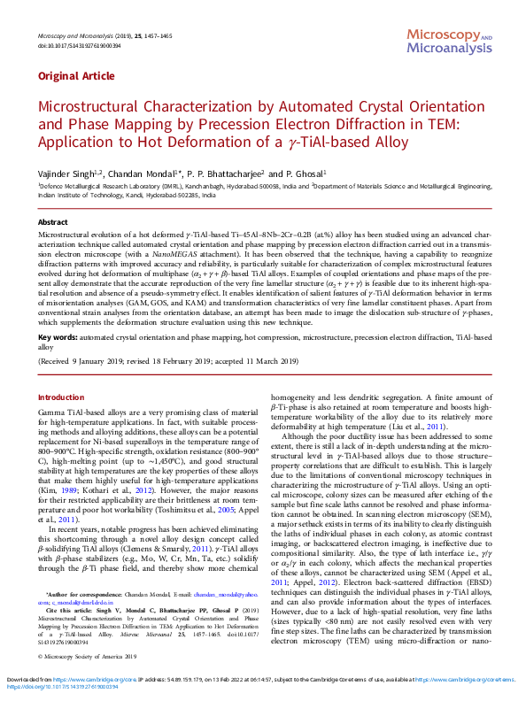 (PDF) Microstructural Characterization by Automated Crystal Orientation and Phase Mapping by ...