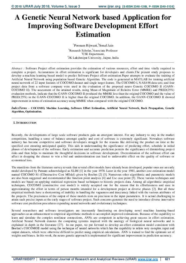 Pdf Genetic Neural Network For Software Estimation