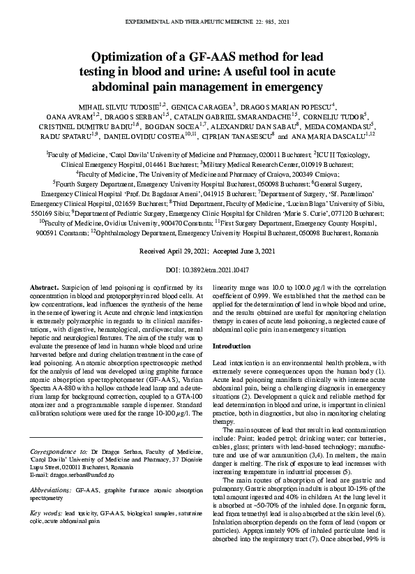 (PDF) Optimization of a GF-AAS method for lead testing in blood and ...