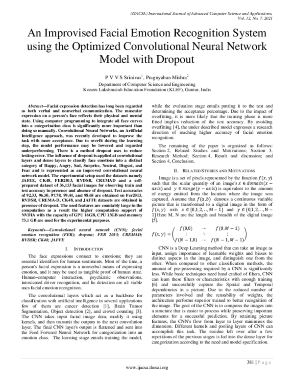 (PDF) An Improvised Facial Emotion Recognition System using the Optimized Convolutional Neural ...