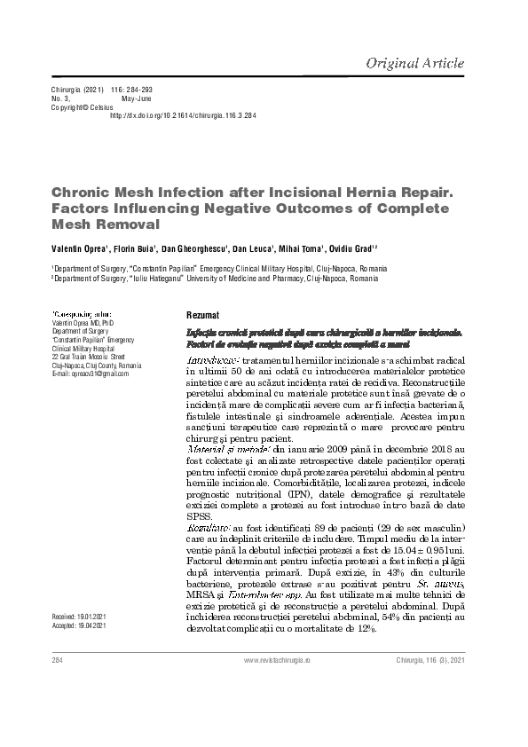 (PDF) Chronic Mesh Infection after Incisional Hernia Repair. Factors ...