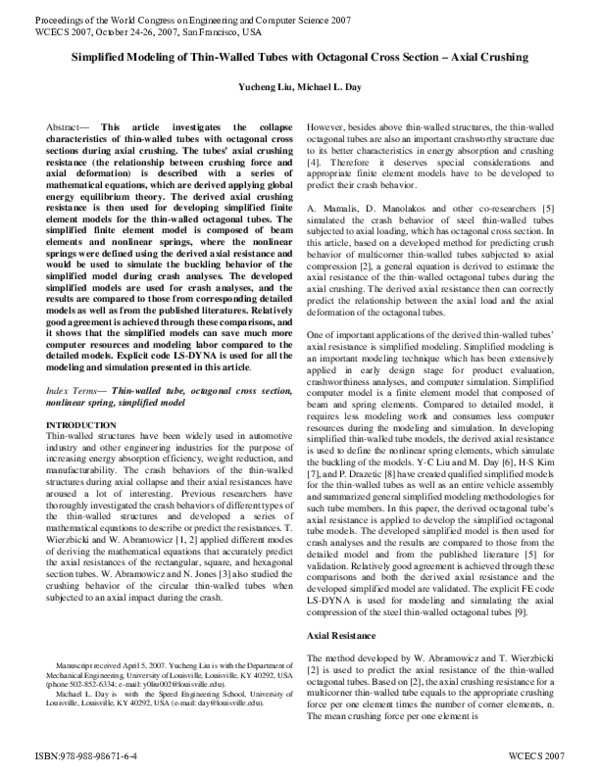 (PDF) Simplified Modeling of Thin-Walled Tubes with Octagonal Cross Section - Axial Crushing