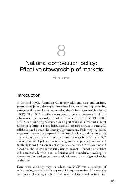 (PDF) National competition policy: Effective stewardship of markets