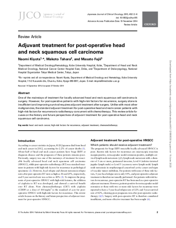 (PDF) Adjuvant treatment for post-operative head and neck squamous cell ...