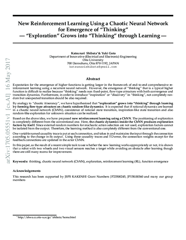 (PDF) New Reinforcement Learning Using a Chaotic Neural Network for Emergence of "Thinking ...