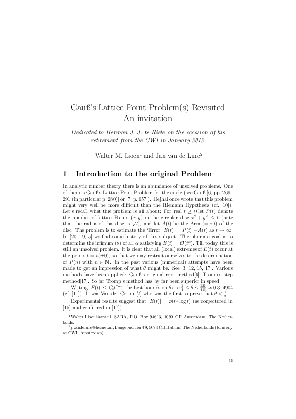 (PDF) Gauss's lattice point problem(s) revisited : an invitation ...