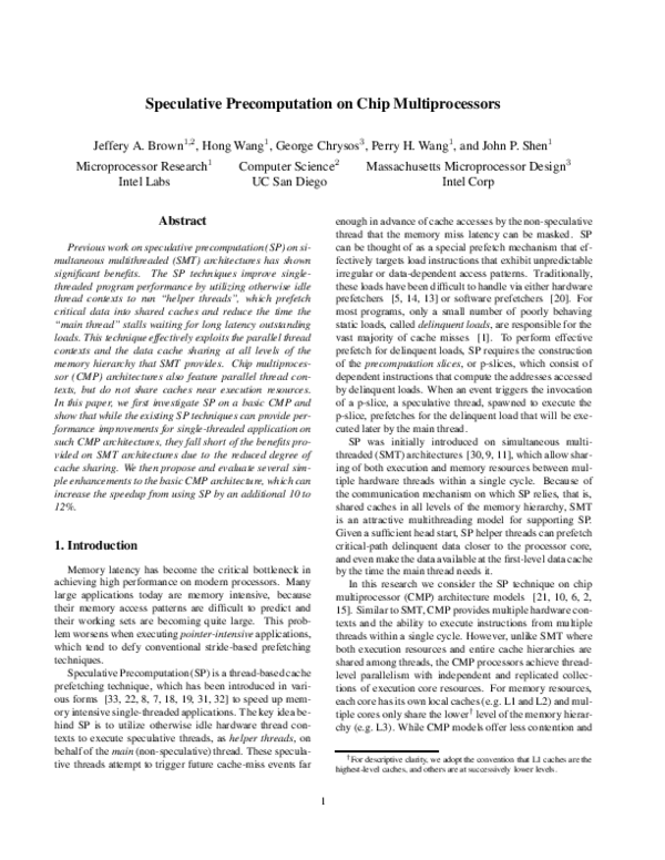 (PDF) Speculative Precomputation on Chip Multiprocessors