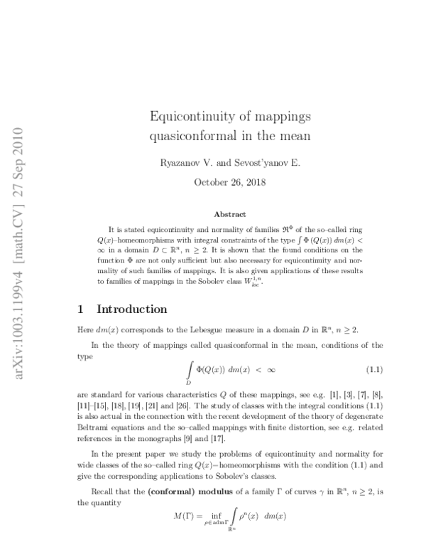 (PDF) Equicontinuity of mappings