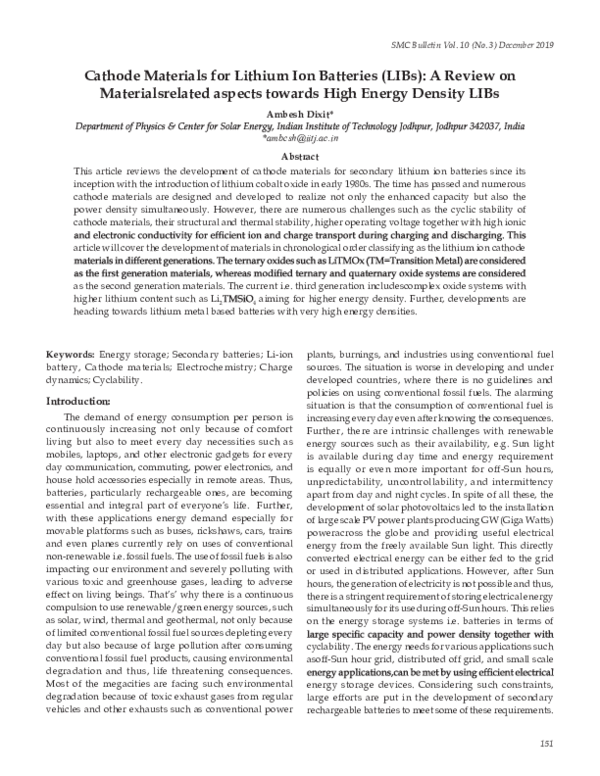 (PDF) Cathode Materials for Lithium Ion Batteries (LIBs): A Review on ...