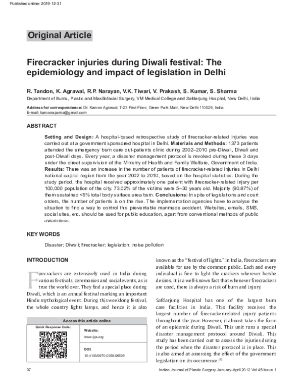 (PDF) Firecracker injuries during Diwali festival: The epidemiology and ...