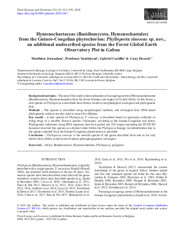 (PDF) Hymenochaetaceae (Basidiomycota, Hymenochaetales) from the Guineo ...