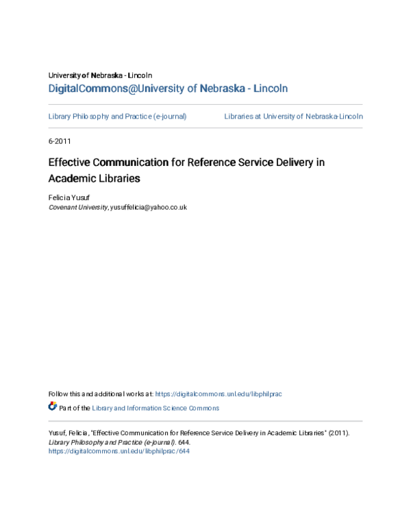 (PDF) Effective Communication for Reference Service Delivery in Academic Libraries