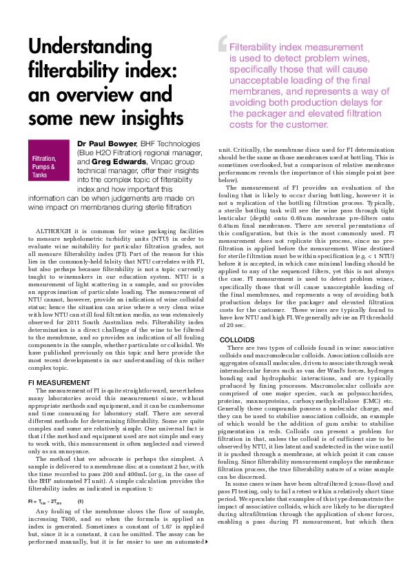 (PDF) Understanding filterability index: an overview and some new insights