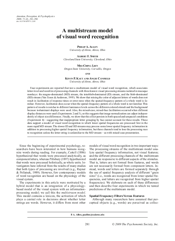(PDF) A multi-stream model of visual word recognition