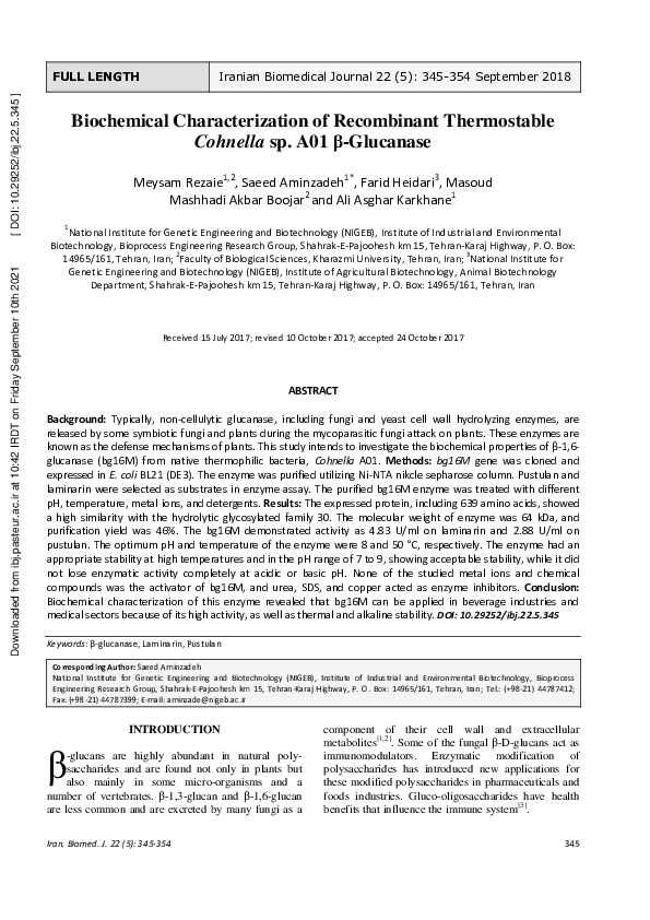 (PDF) Biochemical Characterization of Recombinant Thermostable Cohnella ...