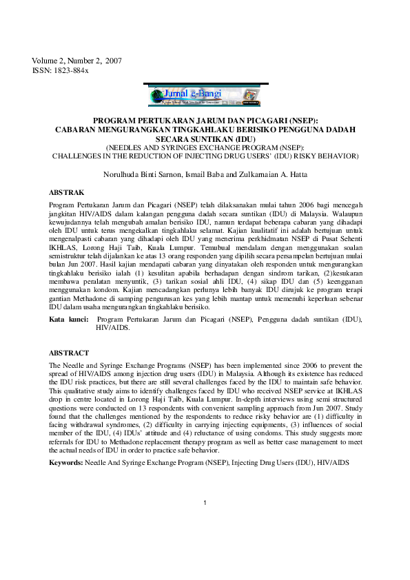 (PDF) Programpertukaran Jarumdan Picagari (Nsep): Cabaranmengurangkan ...
