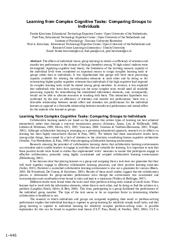 (PDF) Learning from complex cognitive tasks: comparing groups to ...