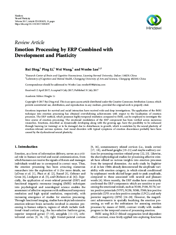 (PDF) Emotion Processing by ERP Combined with Development and Plasticity