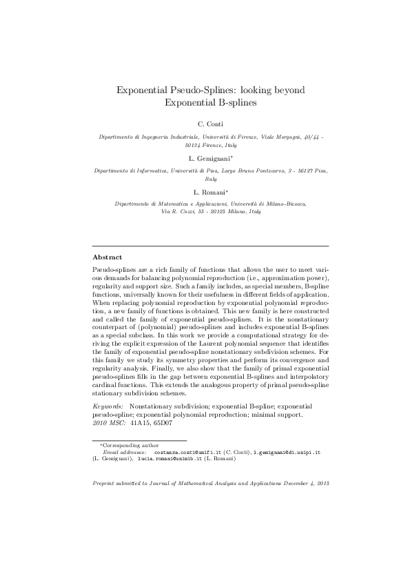(PDF) Exponential pseudo-splines: Looking beyond exponential B-splines