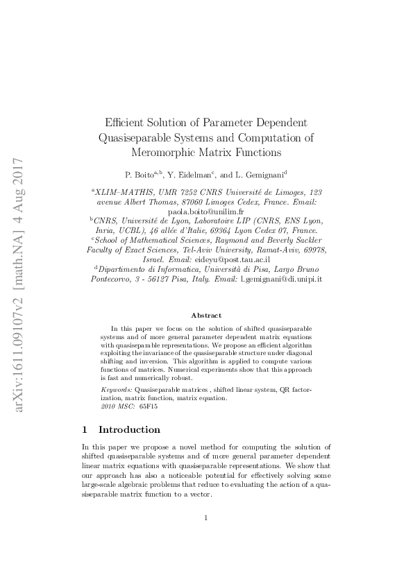 (PDF) Efficient solution of parameter-dependent quasiseparable systems and computation of ...