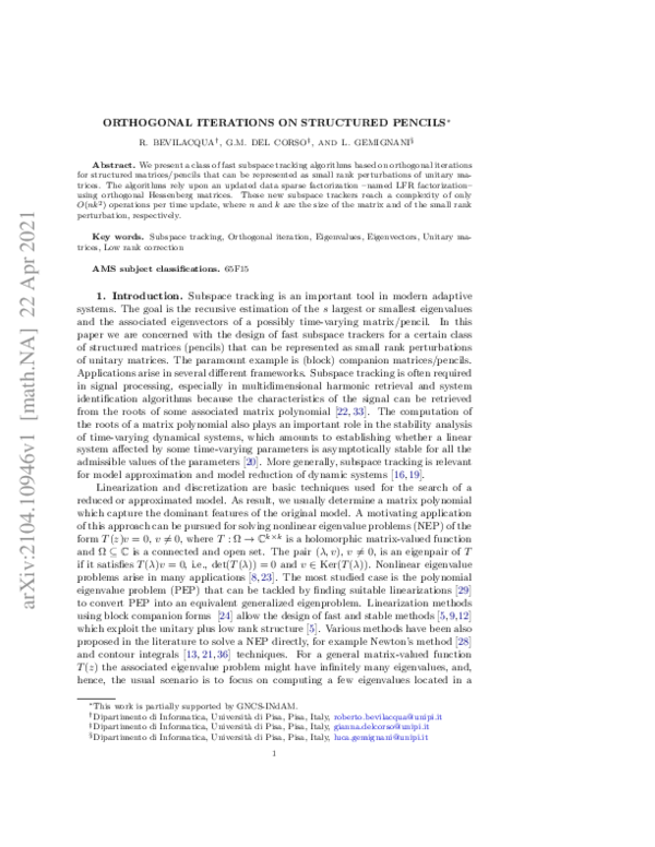 (PDF) Orthogonal iterations on Structured Pencils
