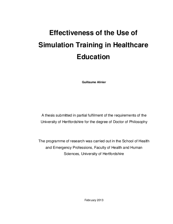 (PDF) Effectiveness of the Use of Simulation Training in Healthcare ...