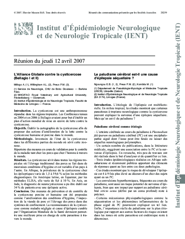 (PDF) L’Alliance Globale contre la cysticercose (Bellagio I et II)