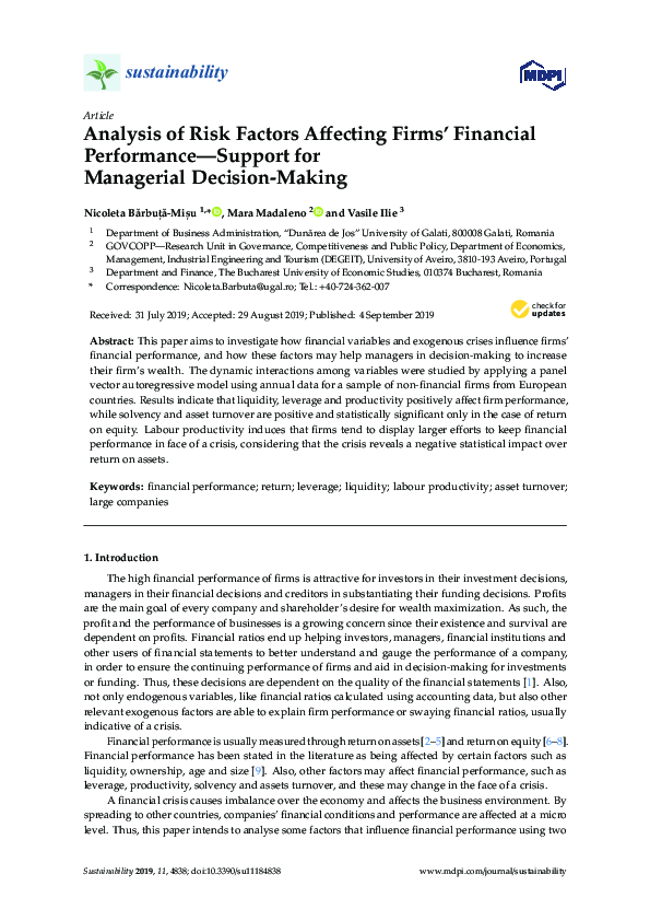 (PDF) Analysis of Risk Factors Affecting Firms’ Financial Performance ...