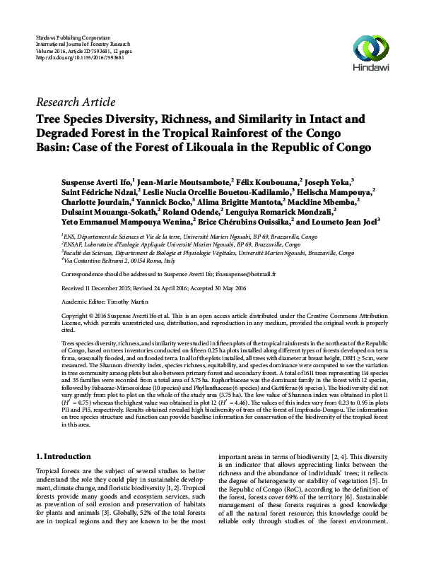(PDF) Tree Species Diversity, Richness, and Similarity in Intact and ...
