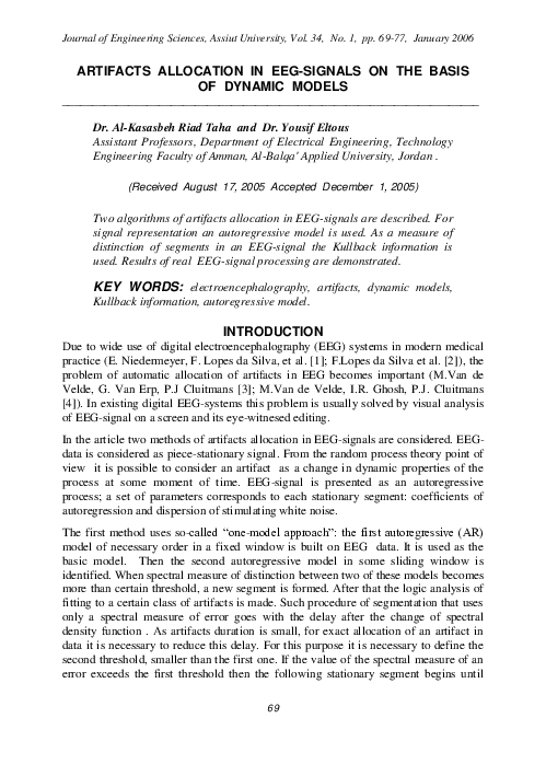 (PDF) Artifacts Allocation in Eeg-Signals on the Basis of Dynamic Models