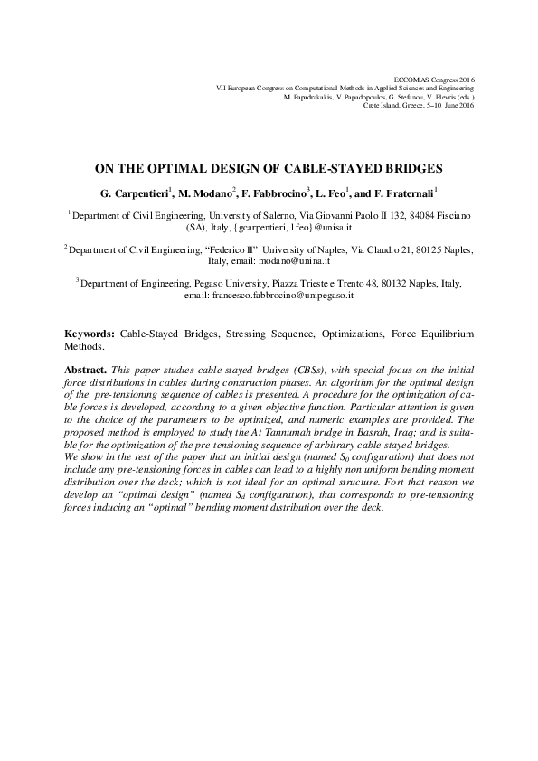 (PDF) On the Optimal Design of Cable-Stayed Bridges