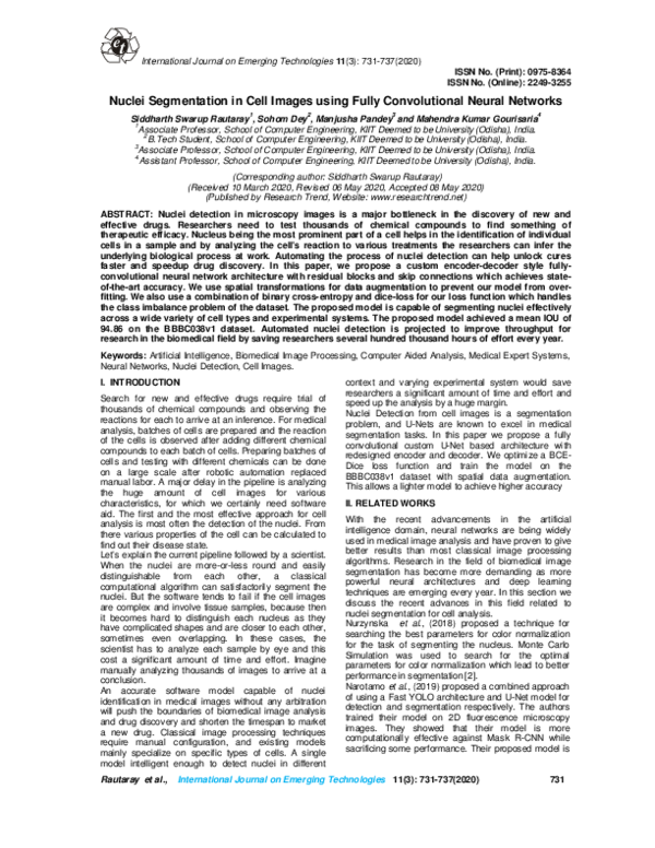 (PDF) Nuclei Segmentation in Cell Images using Fully Convolutional Neural Networks | Mahendra ...