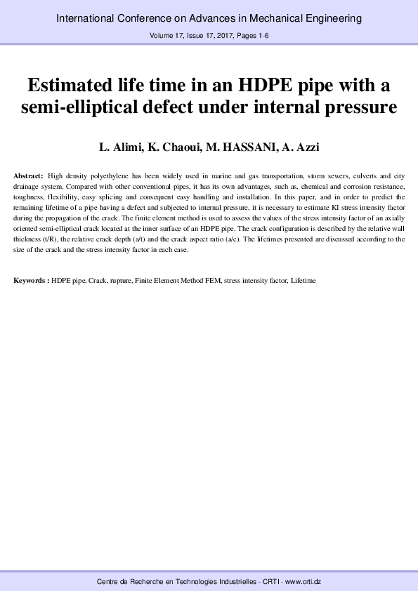 (PDF) Estimated life time in an HDPE pipe with a semi-elliptical defect ...