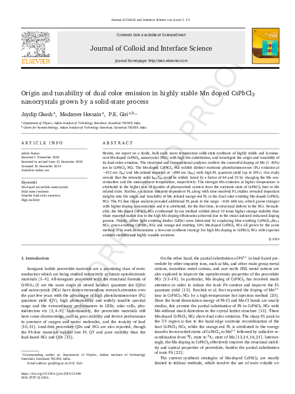 (PDF) Origin and tunability of dual color emission in highly stable Mn ...