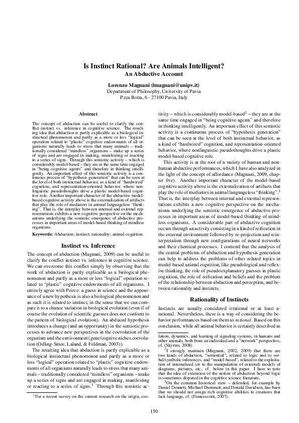 (PDF) Is Instinct Rational? Are Animals Intelligent? An Abductive Account
