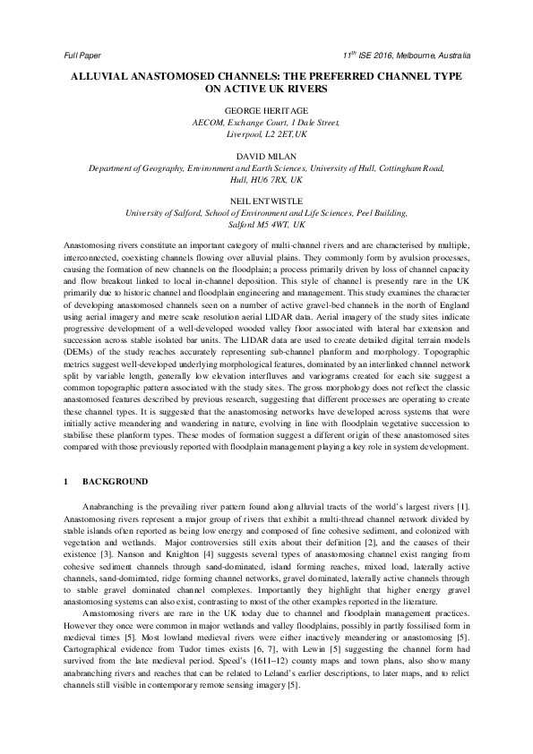 (PDF) Alluvial anastomosed channels : the preferred channel type on ...