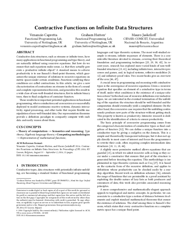(PDF) Contractive Functions on Infinite Data Structures