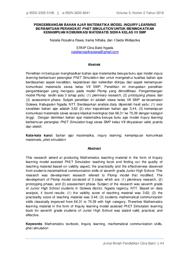 (PDF) Pengembangan Bahan Ajar Matematika Model Inquiry Learning Berbantuan Perangkat Phet ...