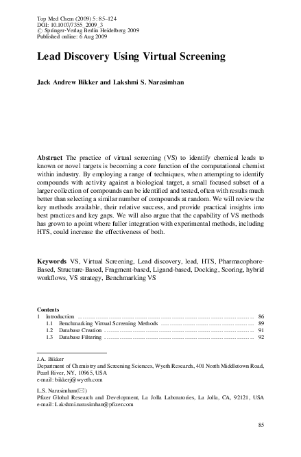 (PDF) Lead Discovery Using Virtual Screening