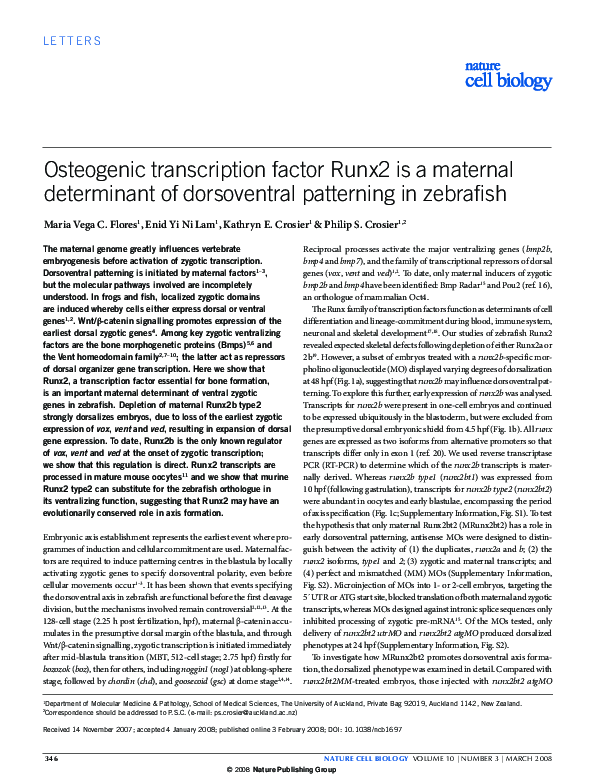 (PDF) Osteogenic transcription factor Runx2 is a maternal determinant of dorsoventral patterning ...