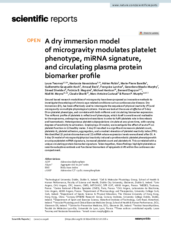(PDF) A dry immersion model of microgravity modulates platelet ...